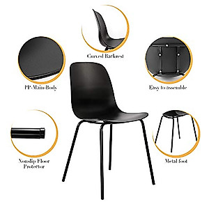 thksbought Set of 2 Dining Chairs with Legs for Kitchen Living Room(Matte Black)