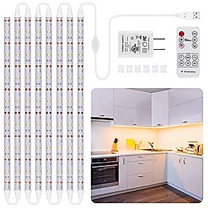 Under Cabinet Lights LED Strip Lighting for Kitchen 13ft Dimmable Under Counter Lighting with Remote Control and Adapter, Timing Warm White Strip Lights for Closet Bookshelf Bedroom - 2400LM, 3000K