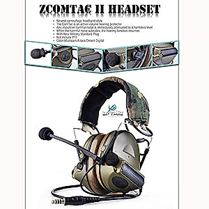 ZTAC 【Z-TAC Official Store】 Z-Tactical Comta II Style Headset G:2 Mil-Spec ZH041 Fit with Military PTT(Except PTT) Noise Canceling Sound Collection Soundproof Tactical Headset with Mic FG