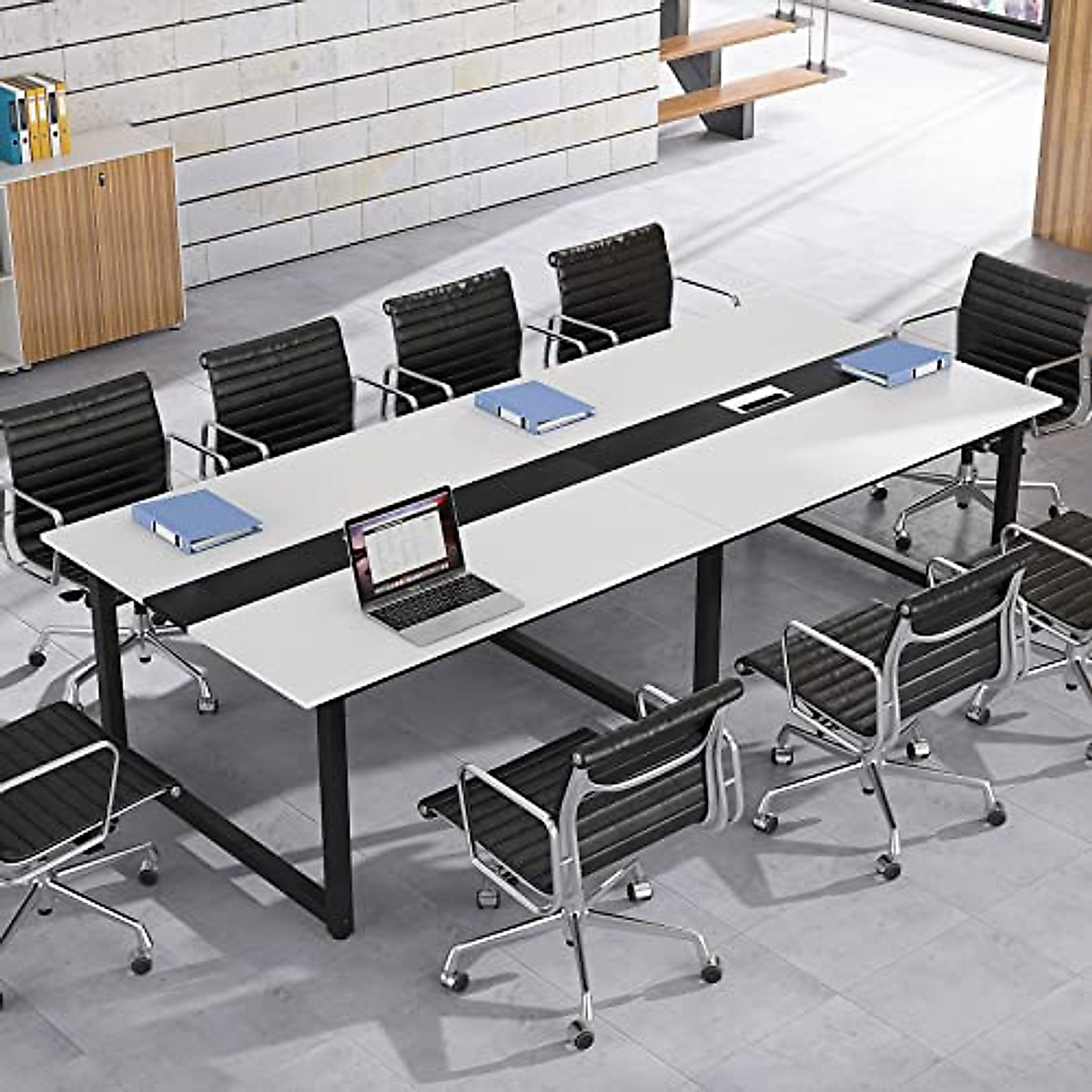 Tribesigns 8FT Rectangle Conference Table, 94.49L x 47.24W x 29.53H Inches Large Meeting Table Seminar Table for Office Conference Room, Modern Wood Training Table with Strong Metal Frame (White)