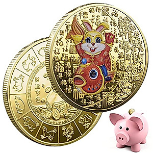 Naysku Chinese Zodiac Rabbit Commemorative, 2023 Years Chinese New Year Rabbit, 2023 New Year of The Rabbit Collectible Coin, Zodiac Rabbit Souvenir Coin Art Craft Decorations New Year Gifts
