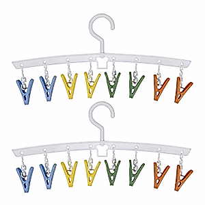 EIKS 2 Pack Hanger Drying Rack with 8 Clips for Drying Socks, Bras, Towel, Underwear, Scarf, Hat, Apply for Home Outdoor Travel Portable