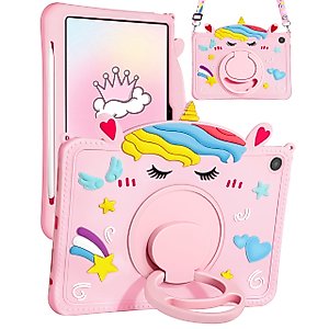 Gurgitat for Galaxy Tab A8 Cases - with Pen Holder Cute Cartoon Unicorn Silicone Cover with Rotating Stand & Strap Girly Teens Girls for Samsung Galaxy Tablet A8 10.5" Cases