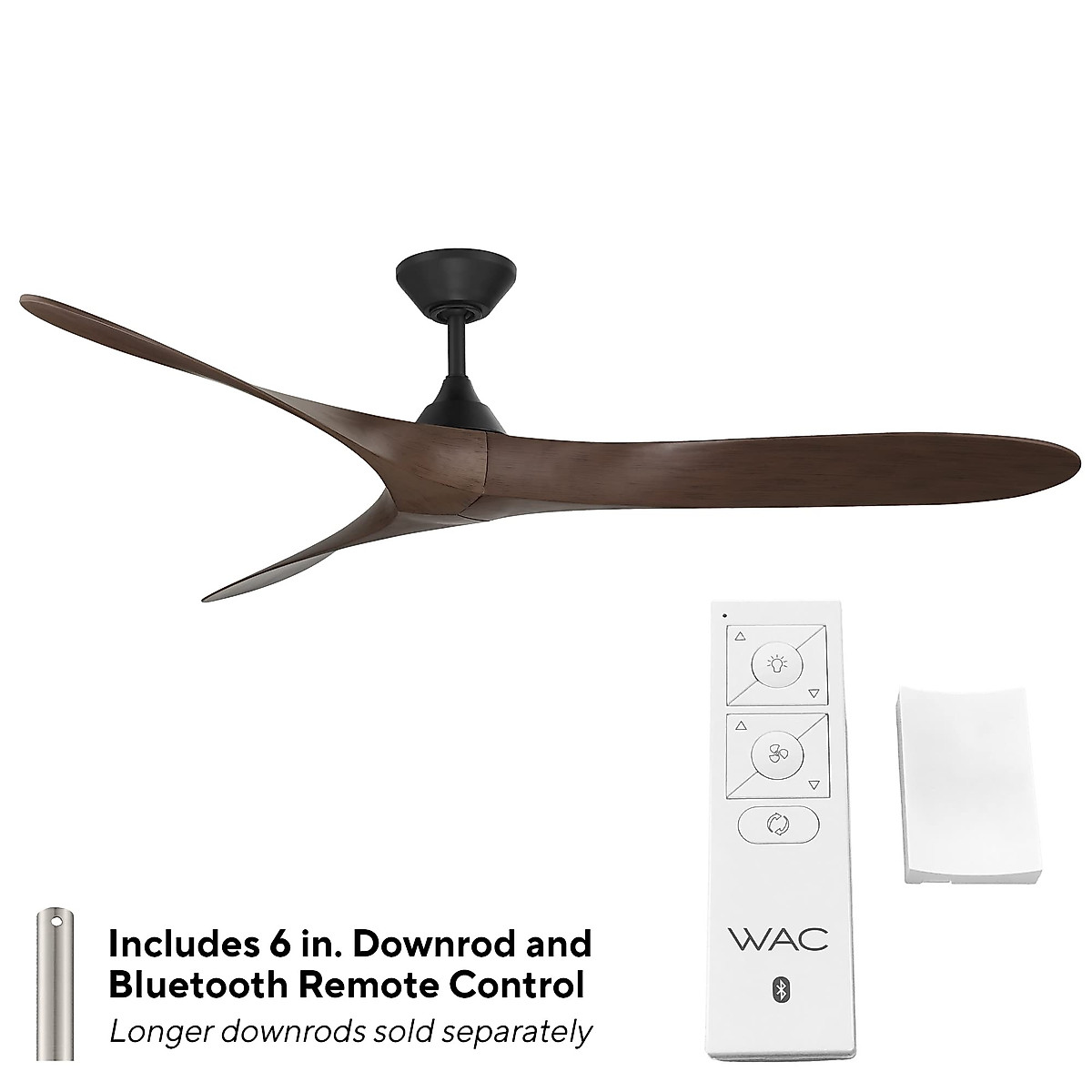 WAC Lighting Malibu Indoor and Outdoor 3-Blade Smart Ceiling Fan 70in Matte Black Dark Walnut with Remote Control works with Alexa and iOS or Android App