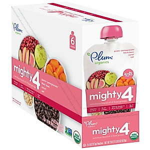 Plum Organics Tots Baby Food Pouch | Mighty 4 | Carrot, Guava, Oats, Black Beans | 4 Ounce | 6 Pack | Organic Food Squeeze for Babies, Kids, Toddlers