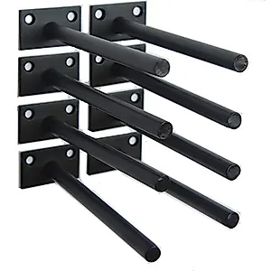MHMYDZ 8 Pcs 6" Black Solid Steel Floating Shelf Bracket Blind Shelf Supports - Hidden Brackets for Floating Wood Shelves - Concealed Blind Shelf Support – Screws and Wall Plugs Included