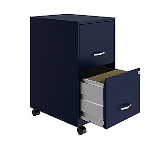 Space Solutions 2 Drawer Metal Mobile File Cabinet with Lock, Letter Size, Navy, Fully Assembled