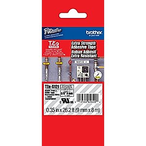 Brother 3/8" (9mm) Black Print on Clear Extra Strength Adhesive P-touch Tape for Brother ST-5, ST5 Label Maker