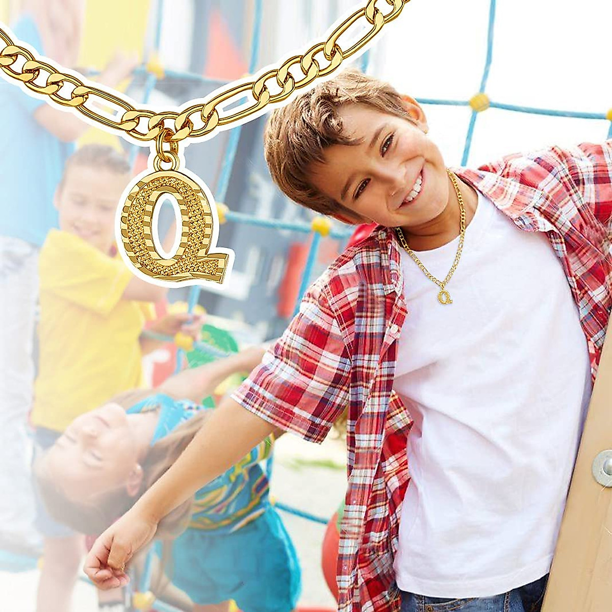 Gold Plated Diamond Cut Letter Initial T Pendant Necklace for Women A-Z Name Jewelry 16Inch/18inch Figaro Choker Chain Adjustable Personalized