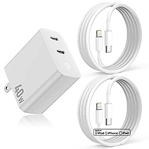 iPhone 14 13 12 Fast Charger [Apple MFi Certified],40W Dual Port USB C Charger Block with 10 Ft Type C to Lightning Charging Cable for iPhone 11 pro max/11 pro/11/XS Max/XS/XR/X/8 Plus/8,iPad Mini