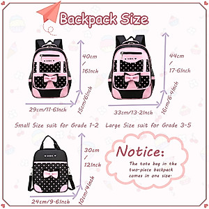 2Pcs Bowknot Wave Point Prints Primary School Bookbag Kids School Backpack Sets for Girls