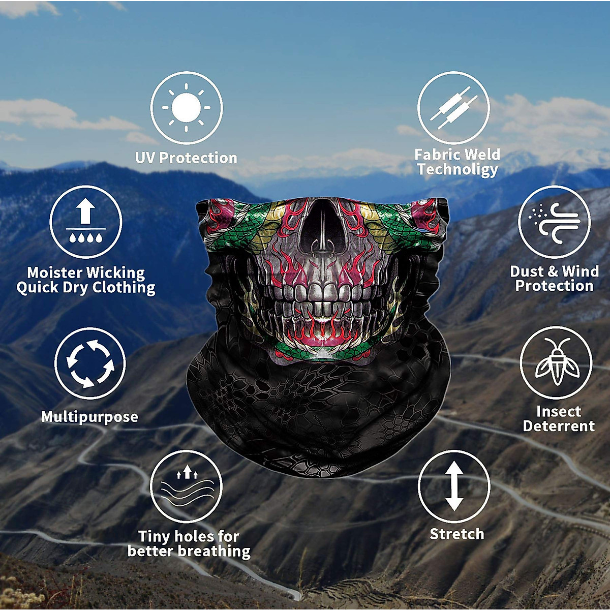 TERNNK Seamless Neck Gaiter Shield Scarf Bandana Face Mask Seamless UV Protection for Motorcycle Cycling Riding Running Headbands (A-01)