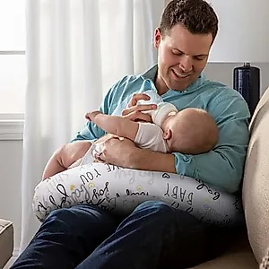 Boppy Nursing Pillow Original Support, Baby Love Black White Gold, Ergonomic Nursing Essentials for Bottle and Breastfeeding, Firm Fiber Fill, with Removable Nursing Pillow Cover, Machine Washable