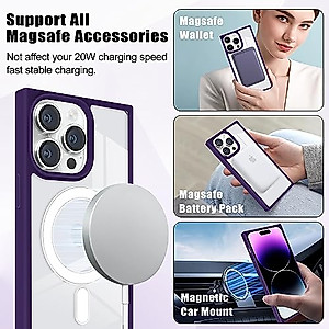 Newseego for iPhone 14 Pro Max Magnetic Case, Cute Clear Square Case with MagSafe for Women Girls Men Soft TPU Frame + Hard PC Back Non Yellowing Bumper Shockproof Cover for iPhone 14 Pro Max-Purple