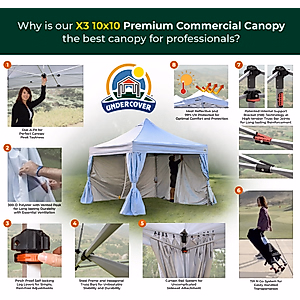 UNDERCOVER X3 10x10 Commercial Canopy Tent – Pop Up Canopy Tent with Sidewalls – Portable Outdoor Canopy Tent (White) – Wheel-Away 10x10 Commercial Canopy Tent