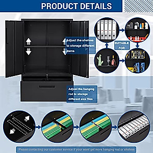 Fesbos Metal Storage Cabinets with Lockable Drawers and Doors, Lateral File Cabinets Metal Filing Cabinet for Home Office Hanging Files Letter/Legal/F4/A4 Size Files