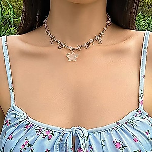 Azusa Sun Transparent Star Charms Pendant Choker Y2K Healing Crystal Necklace Summer Jewelry with Silver Chains for Teen Girls Women
