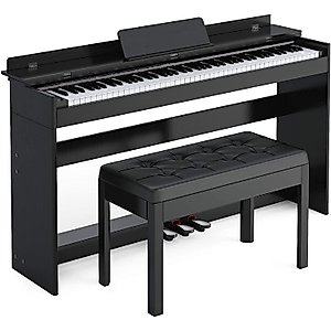 Setting 88-Key Weighted Digital Piano, Electric Upright Piano with 3-Pedal Unit Board, LCD Screen, Multi-Functional Full Size Keyboard and Power Adapter(Black(with Bench)), 53.5 x 29.9 12.2 Inch