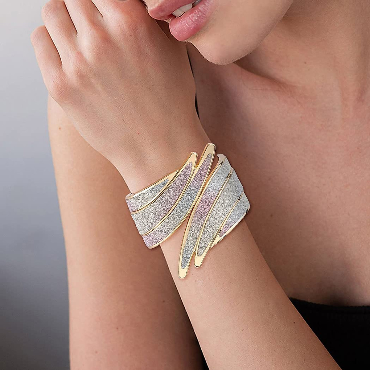 ELABEST Stylish Alloy Bracelet Colorful Cuff Bracelets Stretch Bracelets Wing Bracelets Sparkly Hand Chain Wedding Parties Jewelry Accessories for Women (Colorful)