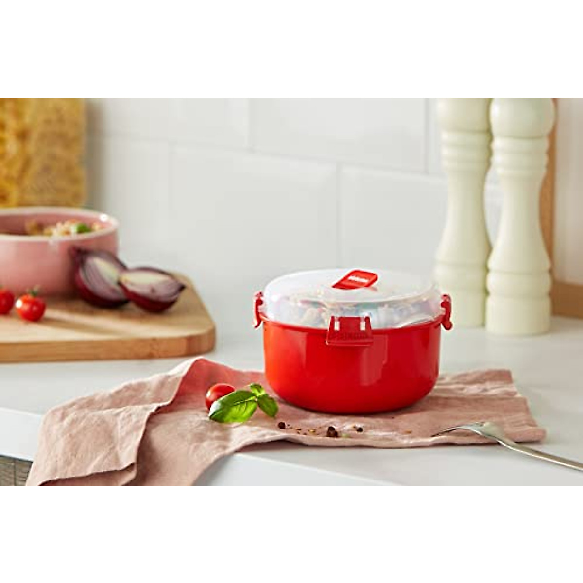 Sistema Microwave Cookware Bowl, Round, 30.9 Ounce/ 3.8 Cup, Red