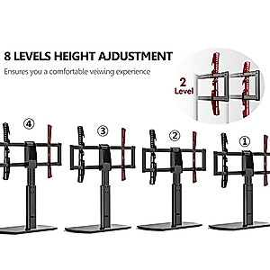 FITUEYES Universal TV Stand, Swivel TV Table Stand for 32-65 70 75 Inch Flat Screen, Table Top TV Stand Base Replacement, Height Adjustable TV Mount Stand with Glass Base, Max Holds 88lbs