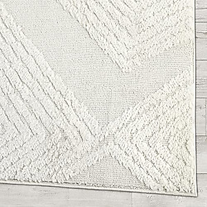 Antep Rugs Palafito 8x10 Geometric Shag Diamond High-Low Pile Textured Indoor Area Rug (White, 7'10" x 10')