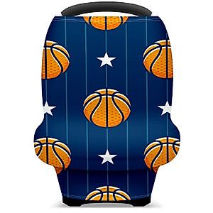 Baby Car Seat Stroller Covers Basketballs and Stars Nursing Cover Breastfeeding Scarf Soft Breathable Stretchy Infant Car Canopy Coverage Carseat Cover for Boys and Girls Multi Use