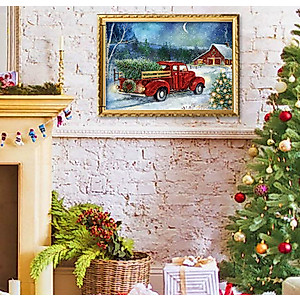 RUIHA Christmas Diamond Painting Kits,Winter Diamond Art Kit for Adults,Red Truck 5D Paint with Diamond Full Drill for Parents-Children Interrction,Wall Decor(12x16) (Snowy Night)