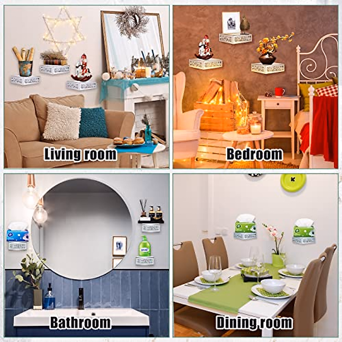 4 Pcs Floating Wall Shelf Mirrored Crystals Wall Rack Diamond Glass Shelves Decorative Mirror Shelves Floating Bling Wall Decor Glass Display Ledge for Trophy Bathroom Bedroom Home 6 x 5.2 x 2.4 Inch