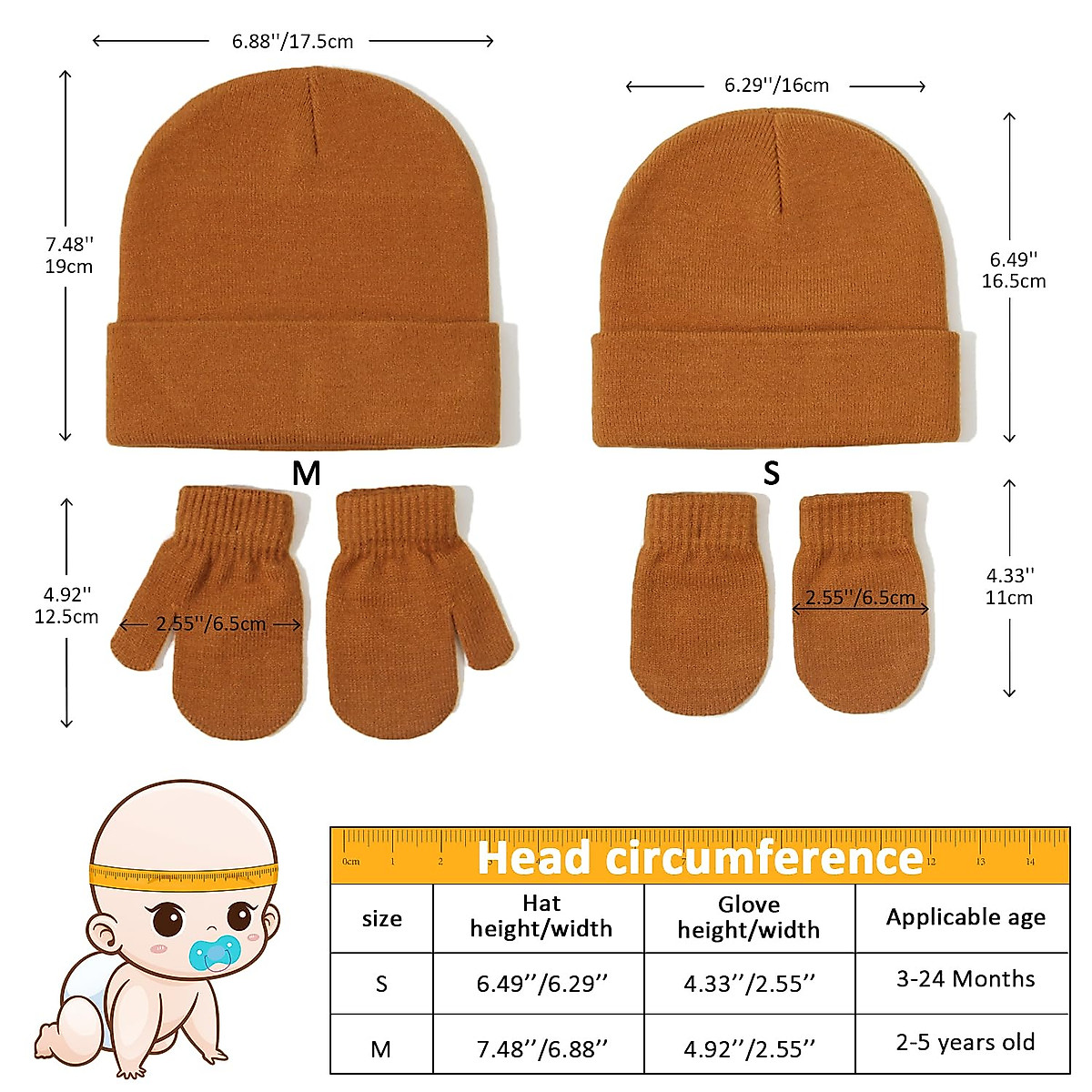 Baby Beanie Hat Gloves Set, Kids Winter Warm Knit Hat with glvoes,Toddler Soft Beanie for Little Boys Little Girls Children