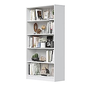 Wood Bookcase 5-Shelf Freestanding Display Wooden Bookshelf for Home Office School (11.6" D*33" W*59.8" H,White)