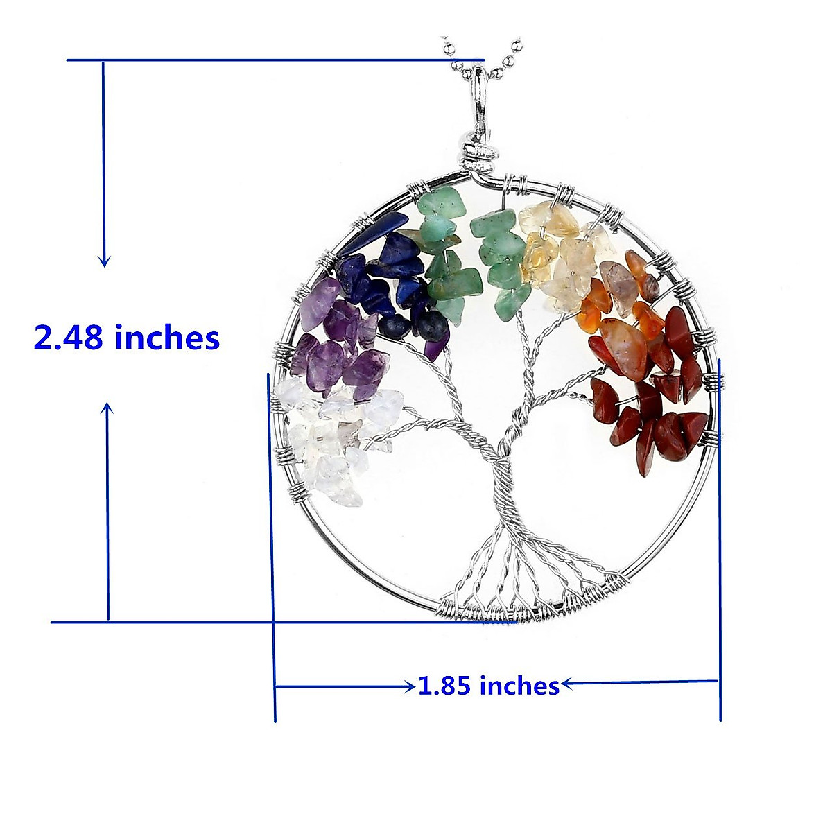 Jovivi Crystal Quartz Life Tree Crystal Necklace 7 Chakras Healing Gemstone Pendant Necklace
