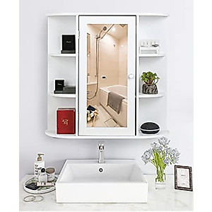 SOMY Medicine Cabinet with Mirror Door, Wood Wall Cabinet with 6 Tier Open