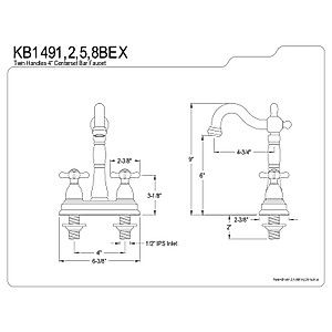 Kingston Brass KB1498BEX 4" Centerset bar Faucet, Brushed Nickel, 4-3/4" In Spout Reach