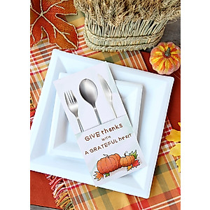 24PCS Thanksgiving Day Cutlery Silverware Holders - Turkey Fall Give Thanks Party Dinner Table Supplies Decorations