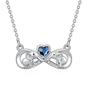 Flpruy Elephant Gift Necklace for Women 925 Sterling Silver Infinity BBF Crystal Heart Pendant for Women Girl