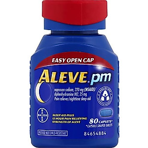 Aleve PM Caplets, Fast Acting Sleep Aid and Pain Relief for Headaches, Muscle Aches, Non-Habit Forming 220 mg Naproxen Sodium and 25 mg Diphenhydramine HCl Capsules, 80 count