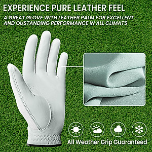 FINGER TEN Golf Gloves Men Right Left Handed Golfer 3/6 Pack Mens Golf Glove Left Right Hand Soft Cabretta Leather All Weather Grip Size S M ML L XL (White-3 Pack, Medium, Left)