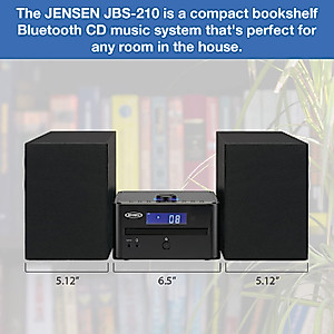 JENSEN JBS-210 JBS-210 3-Piece Stereo 4-Watt-RMS CD Music System with Bluetooth, Digital AM/FM Receiver, 2 Speakers, and Remote