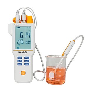 NANBEI Lab Portable pH Meter, 200 Sets of Data Storage,1-3Points Auto Calibration,0.01 pH Accuracy,Professional pH/Temp/ORP Test,3.5 inch High Definition Screen PH210E