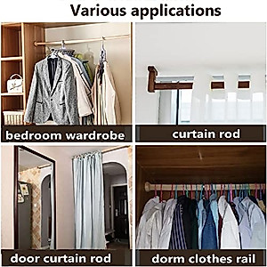 1 PCS Wooden Round Wardrobe Closet Rod for Hanging Clothes Premium Closet Pole Wardrobe Cross- bar Clothes Hanging Rods Natural Wood Wardrobe Closet Rod with End Supports for Closet Storage