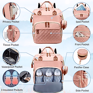 SHITIESHOU Diaper Bag Backpack Baby Bag, Baby Girl Boy Diaper Bag for Dad Mom with Pad,16 Pockets, Pacifier Case, Large Diaper Bag Unisex for Travel (Orange Pink)