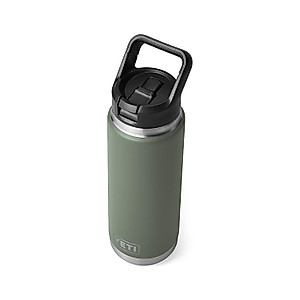 YETI Rambler 26 oz Bottle, Vacuum Insulated, Stainless Steel with Straw Cap, Camp Green