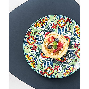 Dessert, Salad Plate Set 8.7 Inch, Colorful Ceramic Plates for Pasta, Appetizer, Snacks - Serving Dishes for Thanksgiving & Christmas, Dishwasher & Microwave Safe, Set of 6 - Bohemian Style