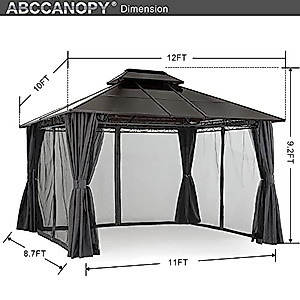 10x12 Double Roof Hardtop Patio Gazebo with Curtains and Netting by ABCCANOPY