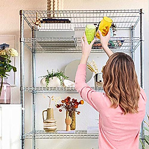 5-Tier Large Metal Coated Garage Industrial Shelf,Heavy Duty Wire Storage Kitchen Shelving Unit,Height Adjustable Sturdy Steel Shelf Wire Rack Organizer,Utility Commercial Grade Shelves Pantry Chrome