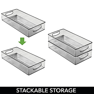mDesign Plastic Stackable Storage Container Bin with Handles - Bathroom Cabinet Organizer for Makeup, Shampoo, Conditioner - 16" Long, 2 Pack - Smoke Gray