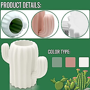 LeonBach 3 Pack Cactus Cute Pencil Holders, Pen Cup Cactus Storage Containers Cactus Office Decor Desk Accessories, Pink & White & Green