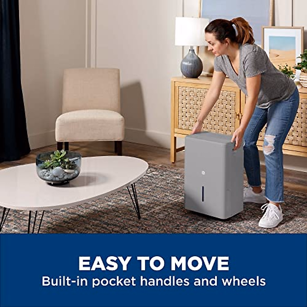 GE Energy Star Portable Dehumidifier 50 Pint with Pump, Perfect for Bedroom, Garage or Rooms up to 4000 Sq Ft, For High Humidity Areas, Built-in Pump Eliminates Need to Check Water Levels, Grey