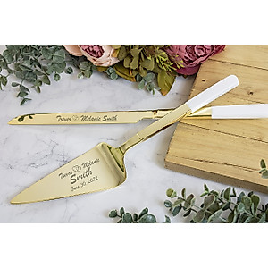Kate Spade Bridal With Love Gold Personalized Cake Wedding Cake Cutting Set, Custom Engraved Wedding Cake Knife and Server Set, Accessories and Gifts for Bride and Groom